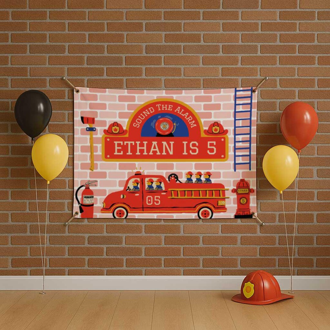 Firetruck Backdrop 48x36" Printable | Personalized Firefighter Backdrop ...