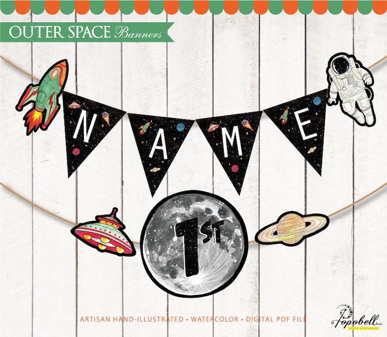 Outer Space Banners Printable Astronaut Birthday Boy - Etsy