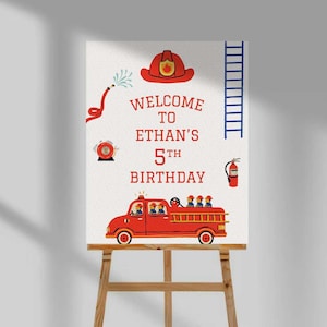 Firetruck Welcome Sign Printable | Firefighter Birthday Sign Template ...