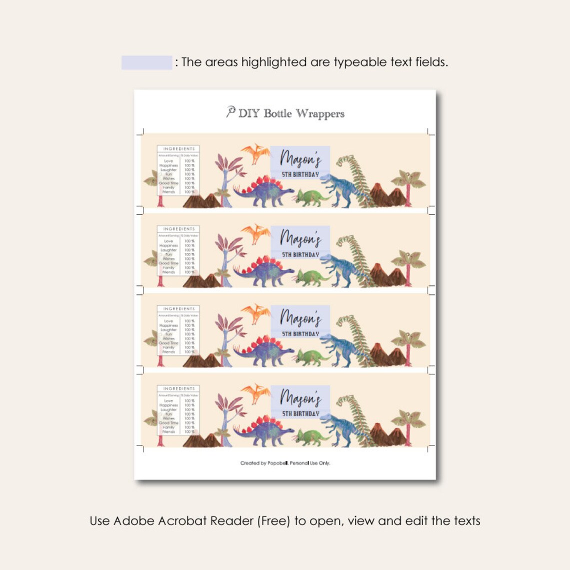 Dinosaurs Bottle Label Printable DIY Personalized Dinosaur - Etsy