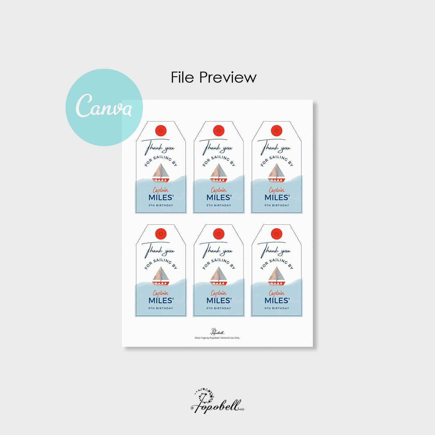 Nautical Favor Tags Printable | Editable Thank You Tags Sail Boat ...