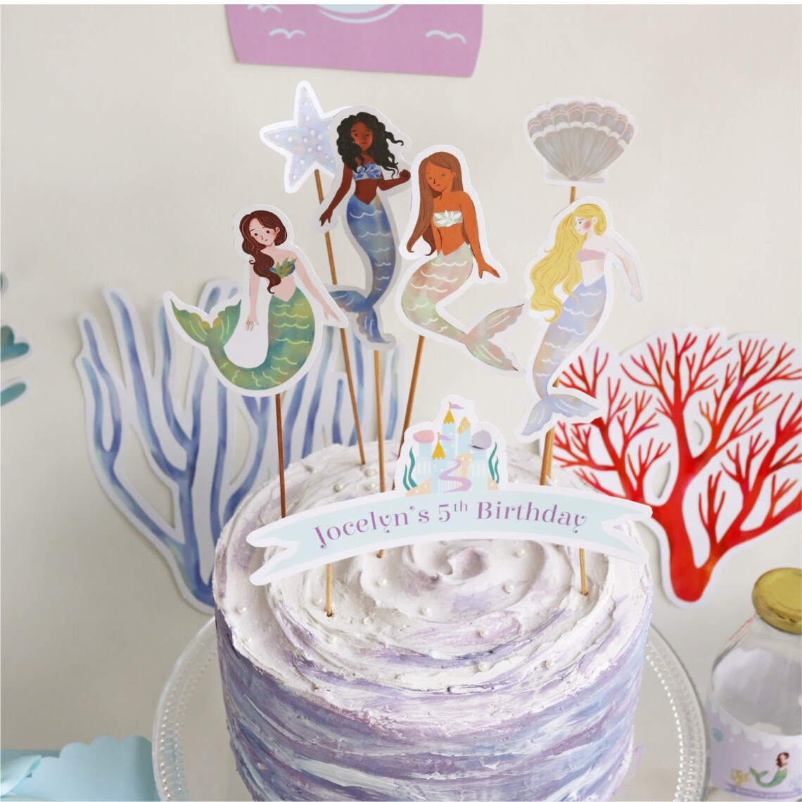 Mermaid Cake Topper Printable | Personalized Little Mermaid Cake ...