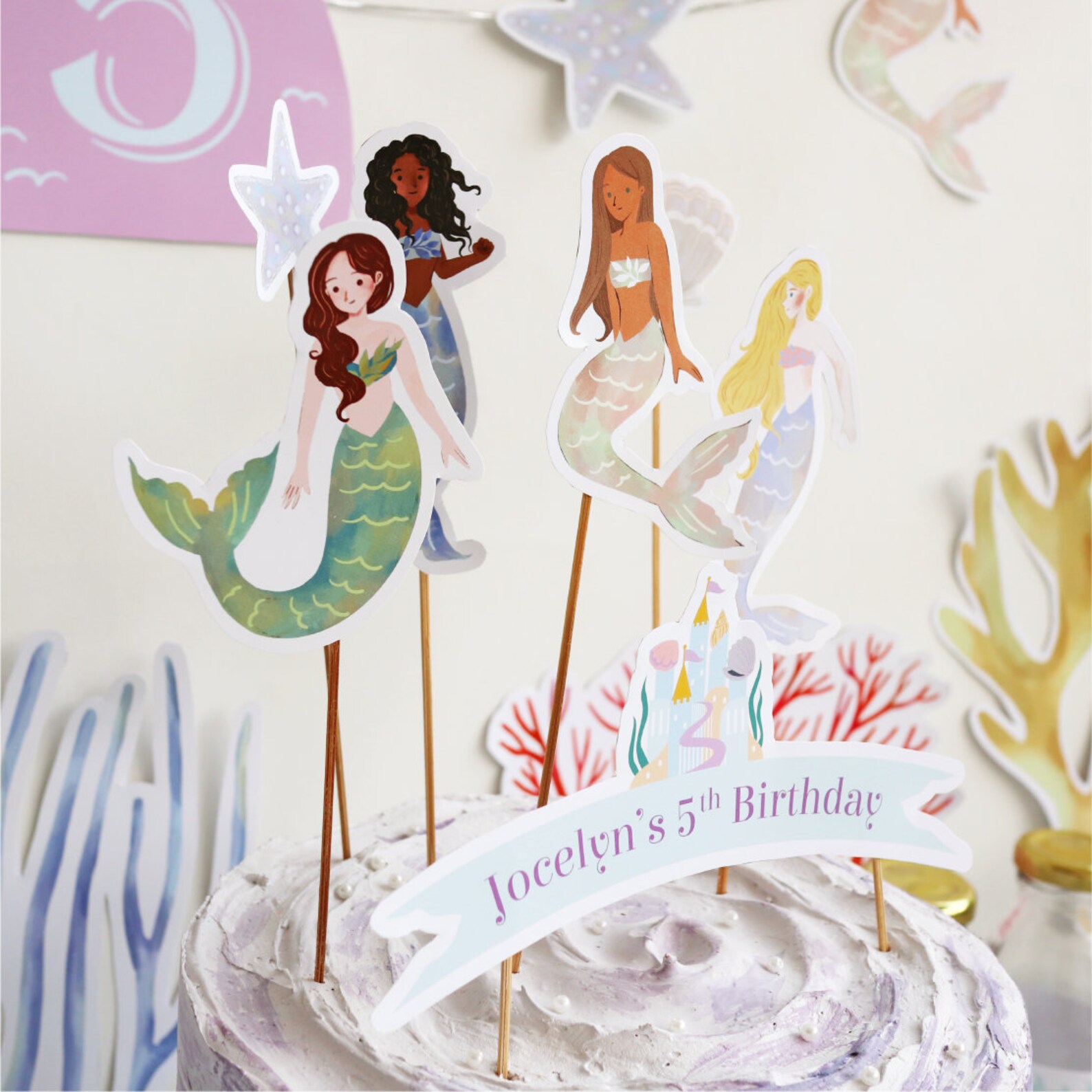 Mermaid Cake Topper Printable | Personalized Little Mermaid Cake ...