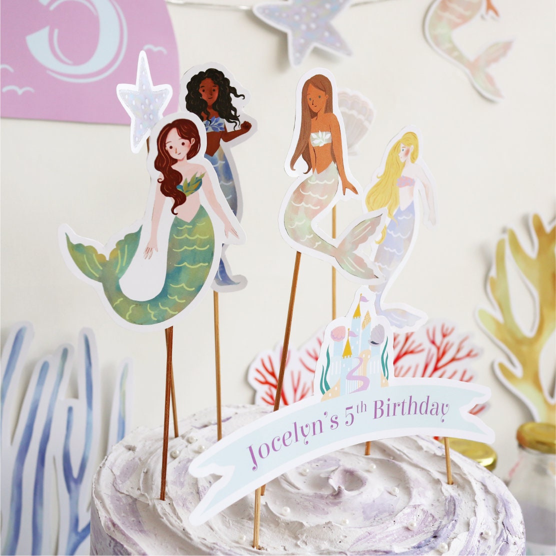 Mermaid Cake Topper Printable | Personalized Little Mermaid Cake ...