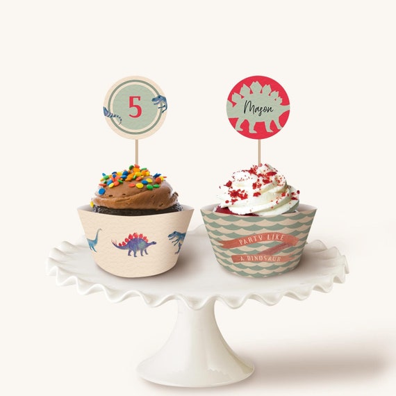 Dinosaur Cupcake Kit Printable | DIY Personalized Dinosaurs Birthday ...