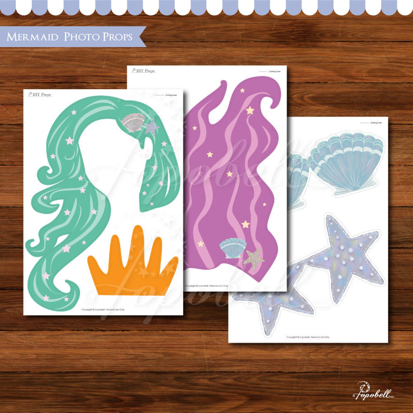 Mermaid Photobooth Props Printable Girl Mermaid Princess - Etsy