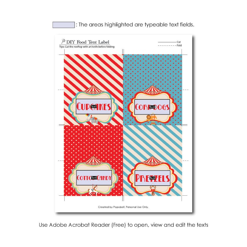 Circus Food Tent Labels Printable DIY Carnival Birthday | Etsy