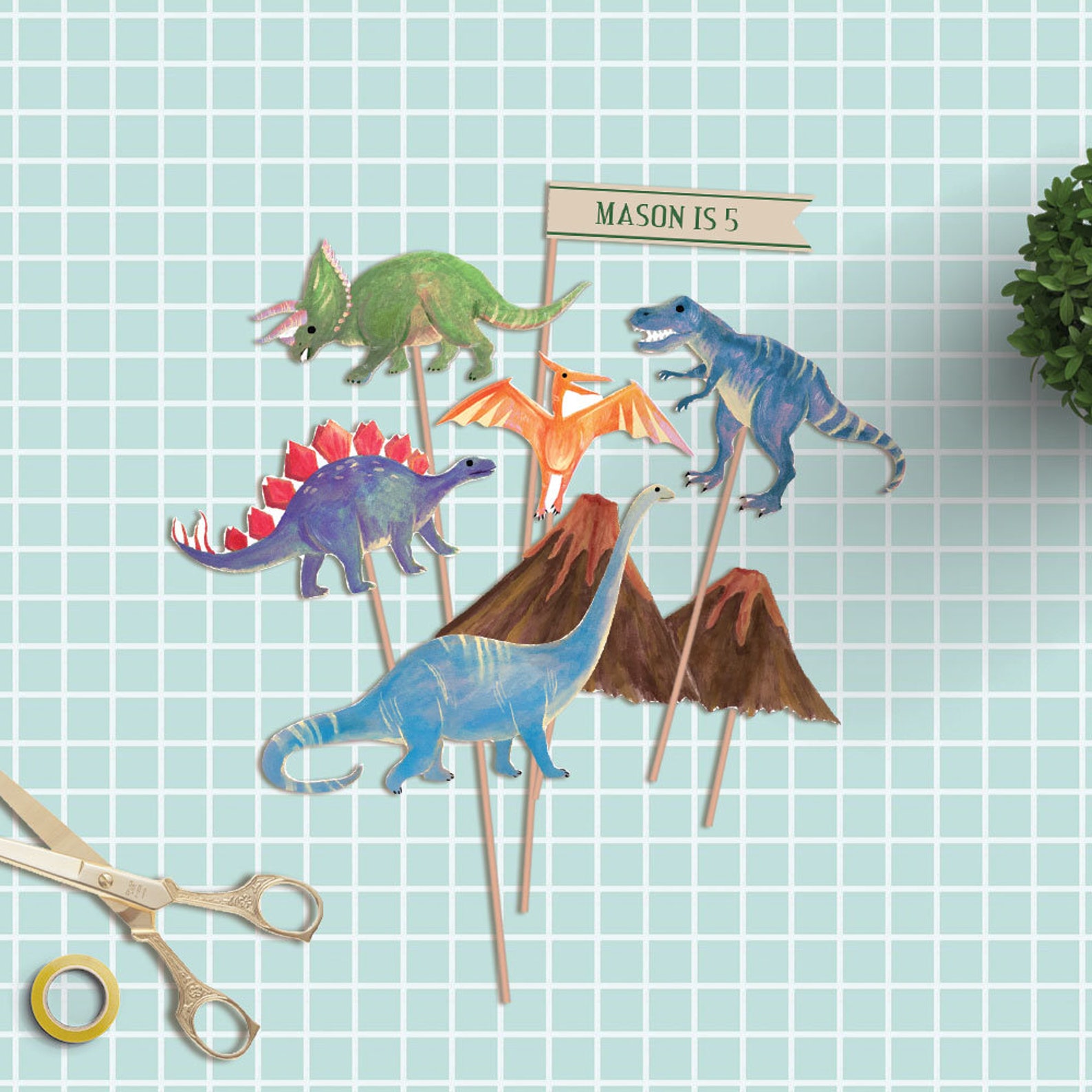 Dinosaurs Cake Topper Printable DIY Personalized Kids Cake | Etsy