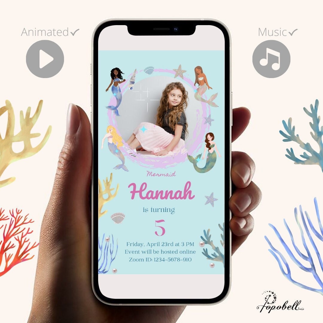 Mermaid Animated Invitation With Photo | Mermaid E-invitation | Mermaid ...