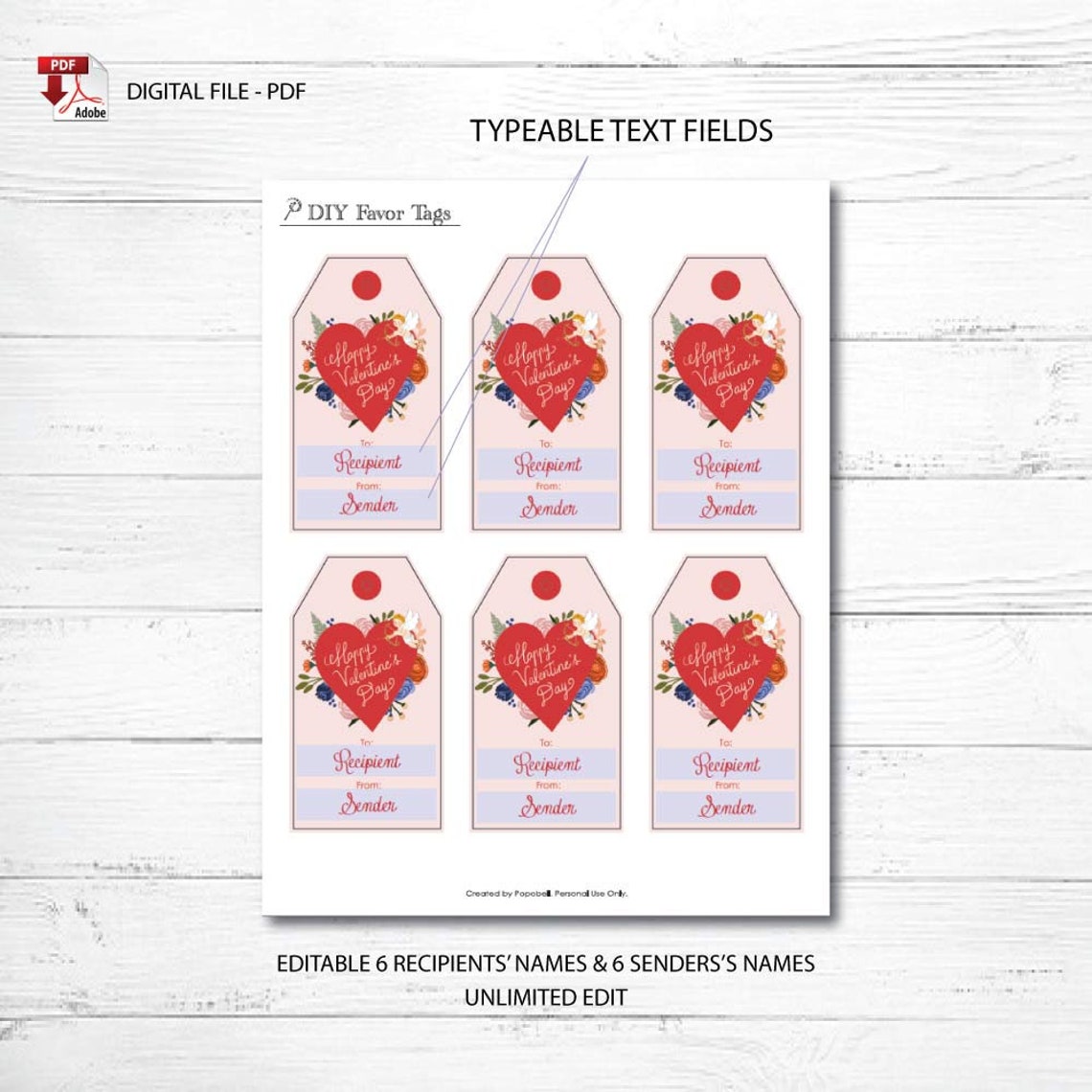 DIY Valentine's Day Favor Tags Printable | Digital PDF File | Editable ...