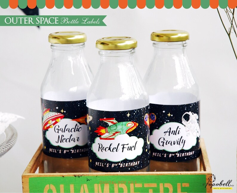 Outer Space Bottle Labels Printable Personalized UFO | Etsy