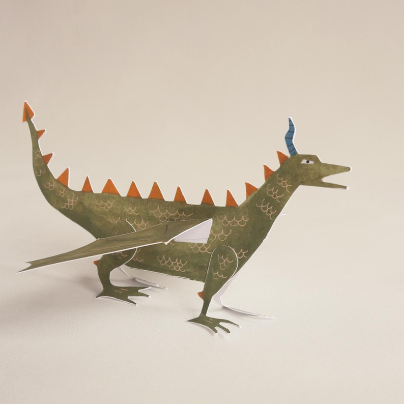 Printable Dragon Paper Model Template for Kids | Dragon Craft Activity ...