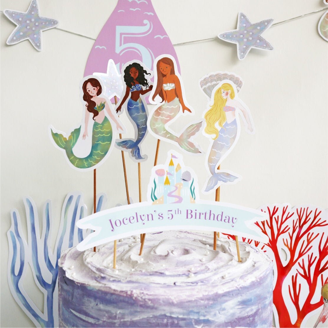 Mermaid Cake Topper Printable | Personalized Little Mermaid Cake ...