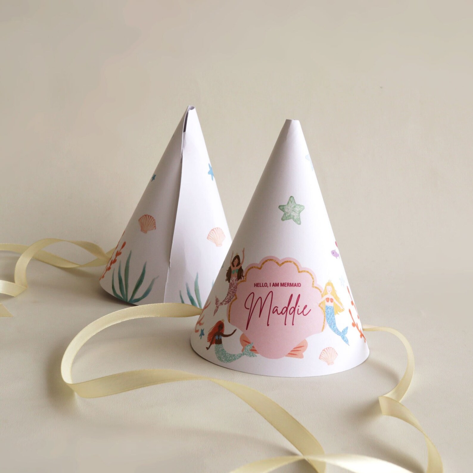Editable Mermaid Friends Party Hat Printable | DIY Mermaid Party Hat ...