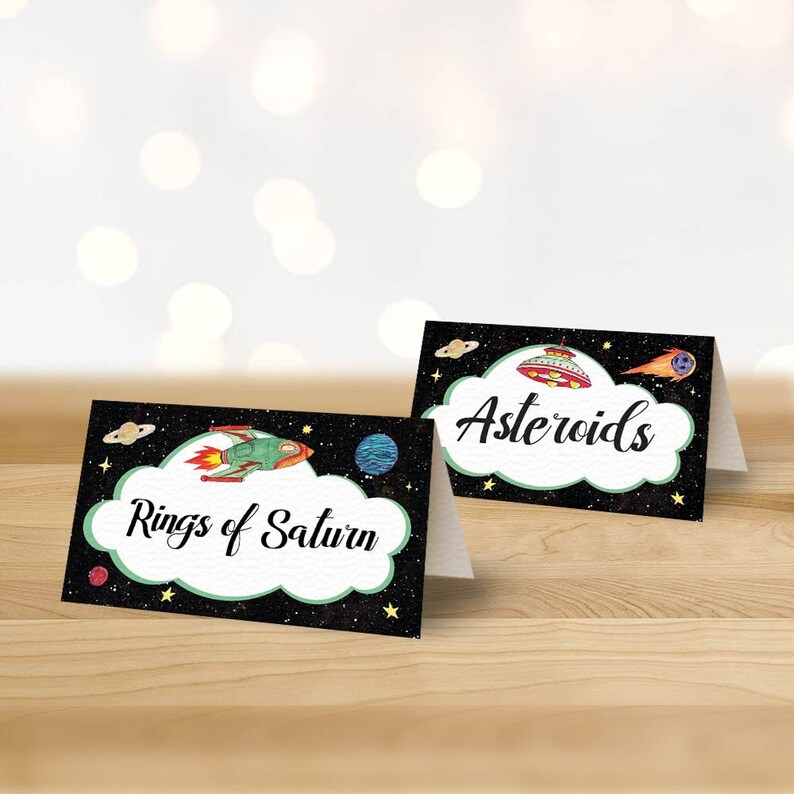 Outer Space Food Tent Cards Printable | Rocket & Planets Birthday Party ...