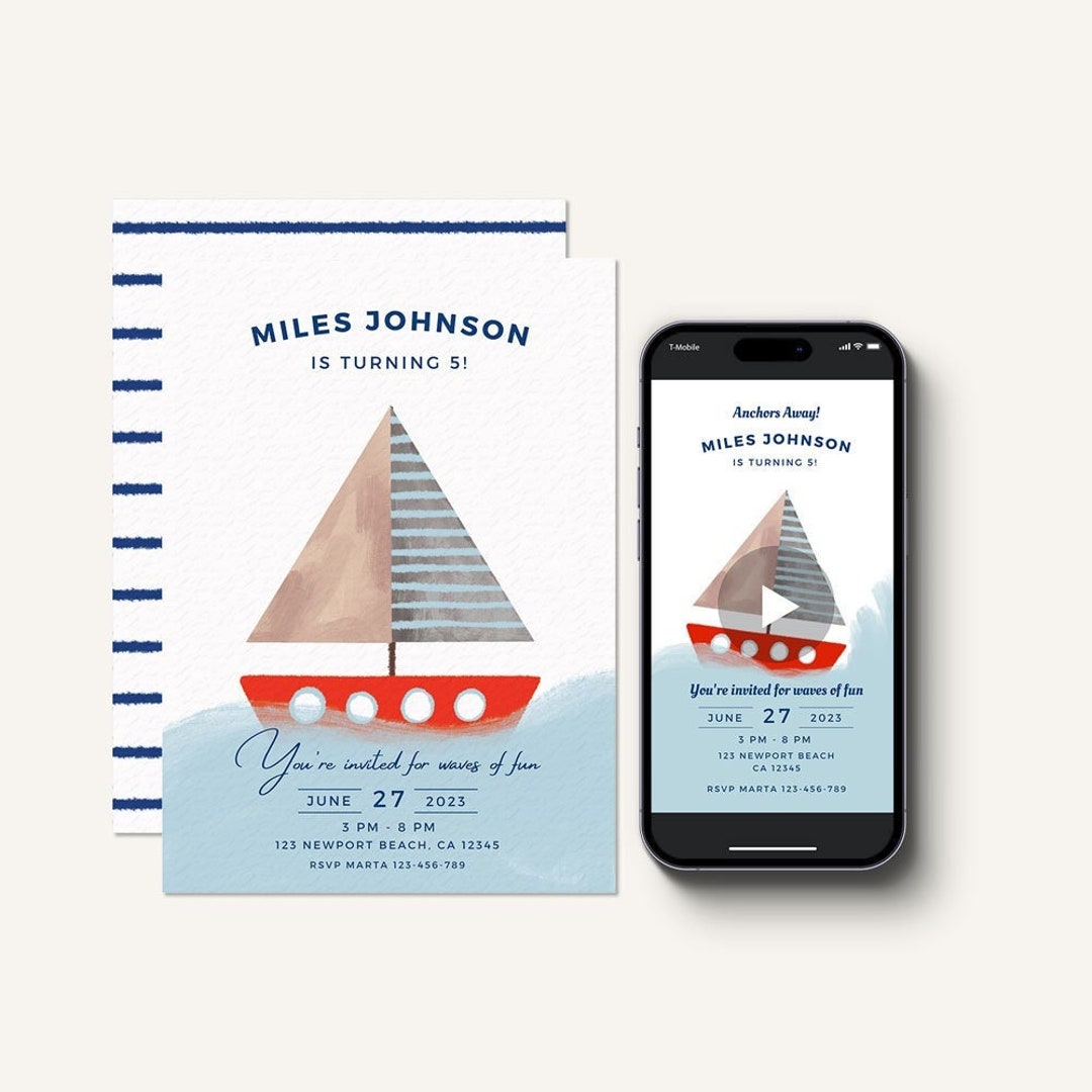Nautical Invitation Bundle | Sail Boat Printable Animated Evite Sailing ...