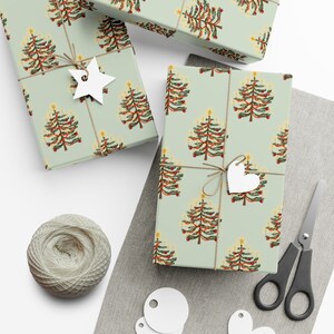 Christmas Carol Tree Wrapping Paper Candle Lit Christmas Tree Wrappers ...