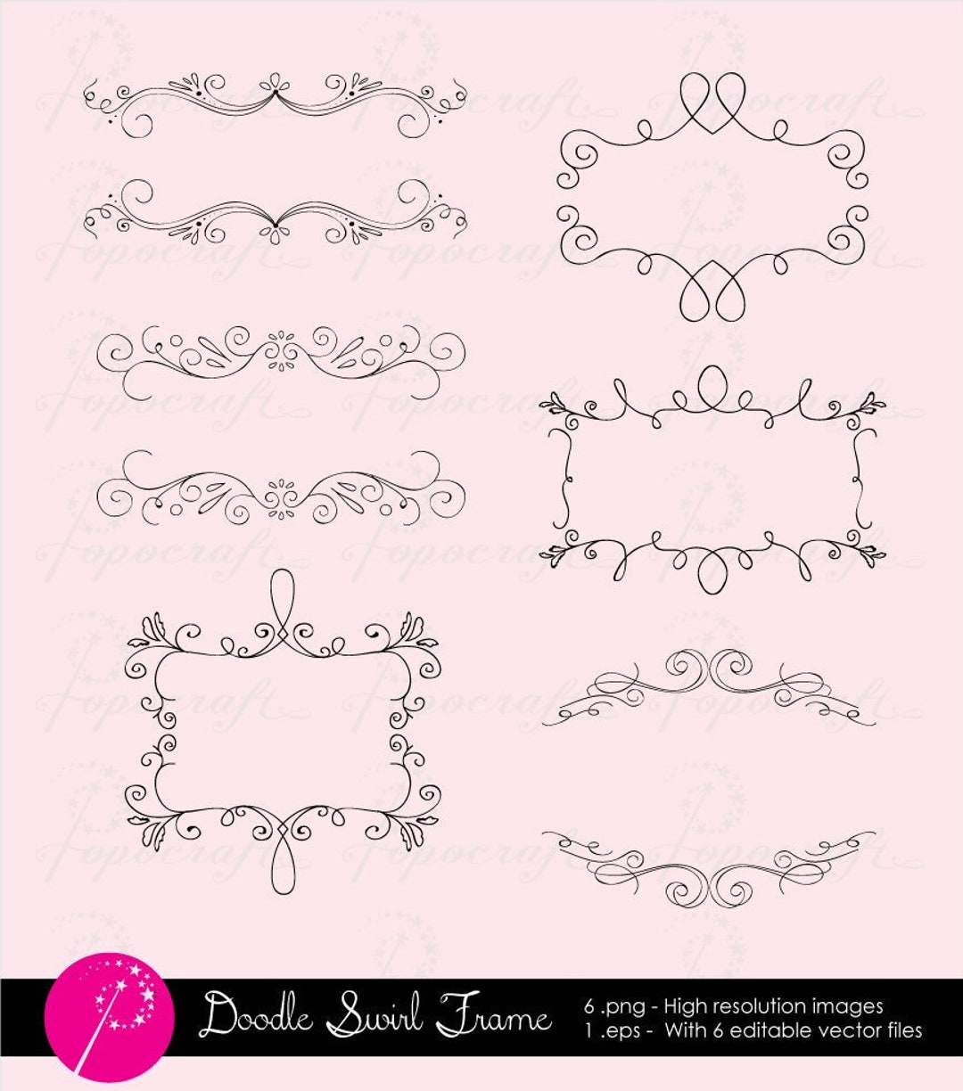 Doodle Swirl Frames Cliparts | Hand-drawn Frame S | Wedding Invitation ...