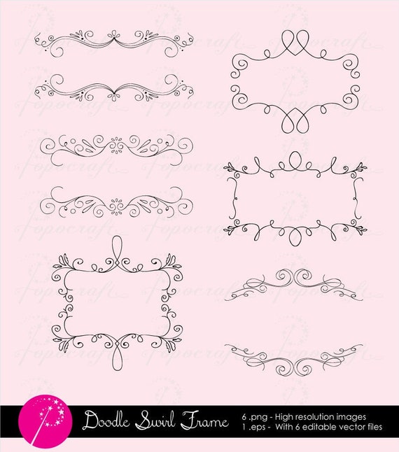 Doodle Swirl Frames Cliparts Hand-drawn Frame S Wedding - Etsy