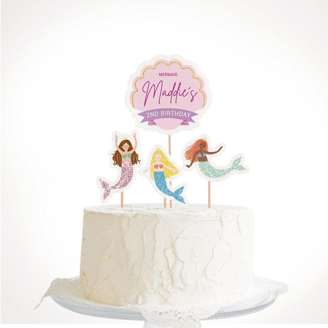 Editable Mermaid and Shell Cake Topper Printable | DIY Mermaid Cake ...