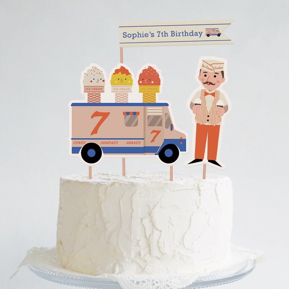 Ice Cream Cake Topper Printable. DIY Personalized Cake Topper. Ice ...