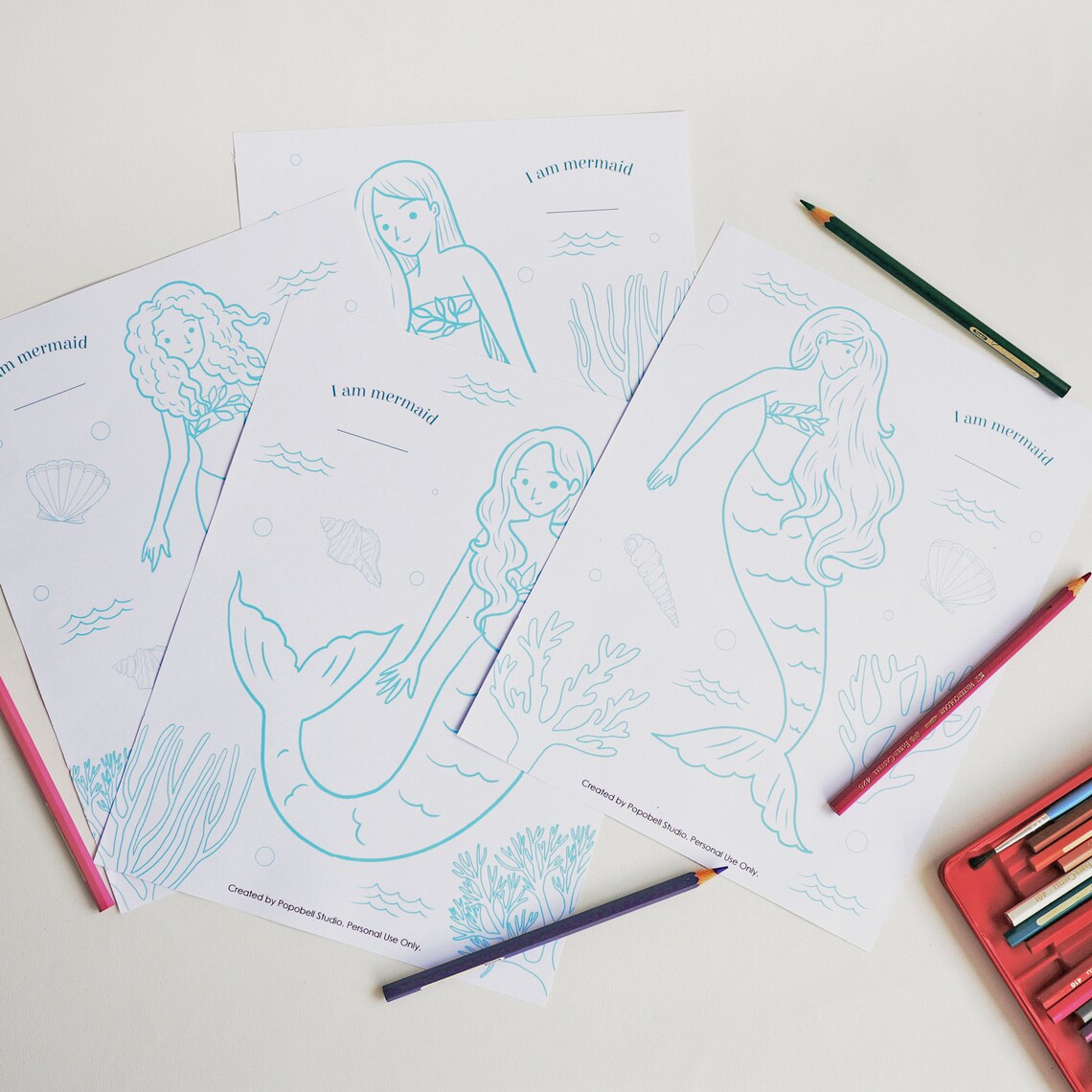 Mermaid Coloring Activity Printable DIY Mermaid Colouring - Etsy