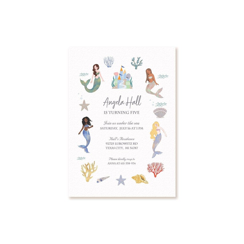 Mermaid Invitation Printable Minimalist DIY Mermaid Invites - Etsy