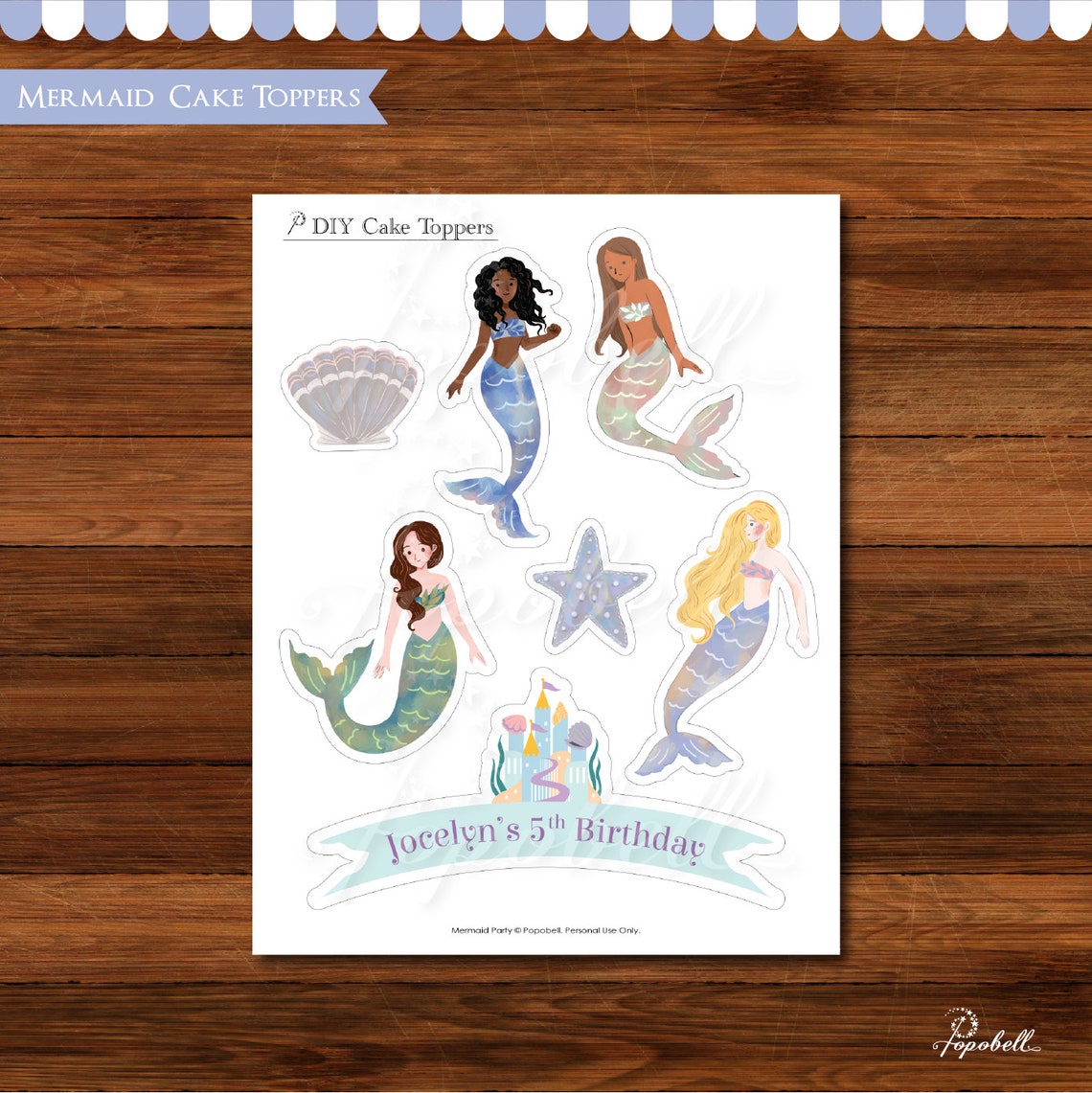 Mermaid Cake Topper Printable | Personalized Little Mermaid Cake ...