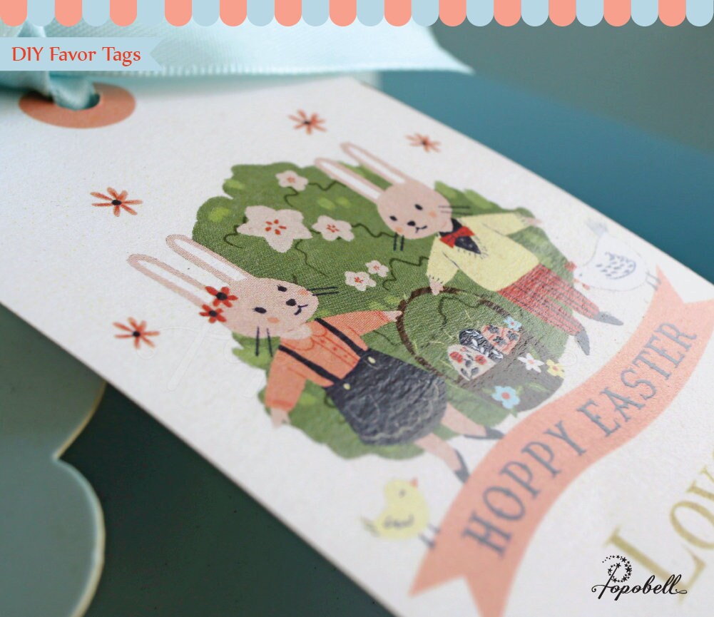 Hoppy Easter Favor Tags Printable Easter Bunny Gift Tags | Etsy