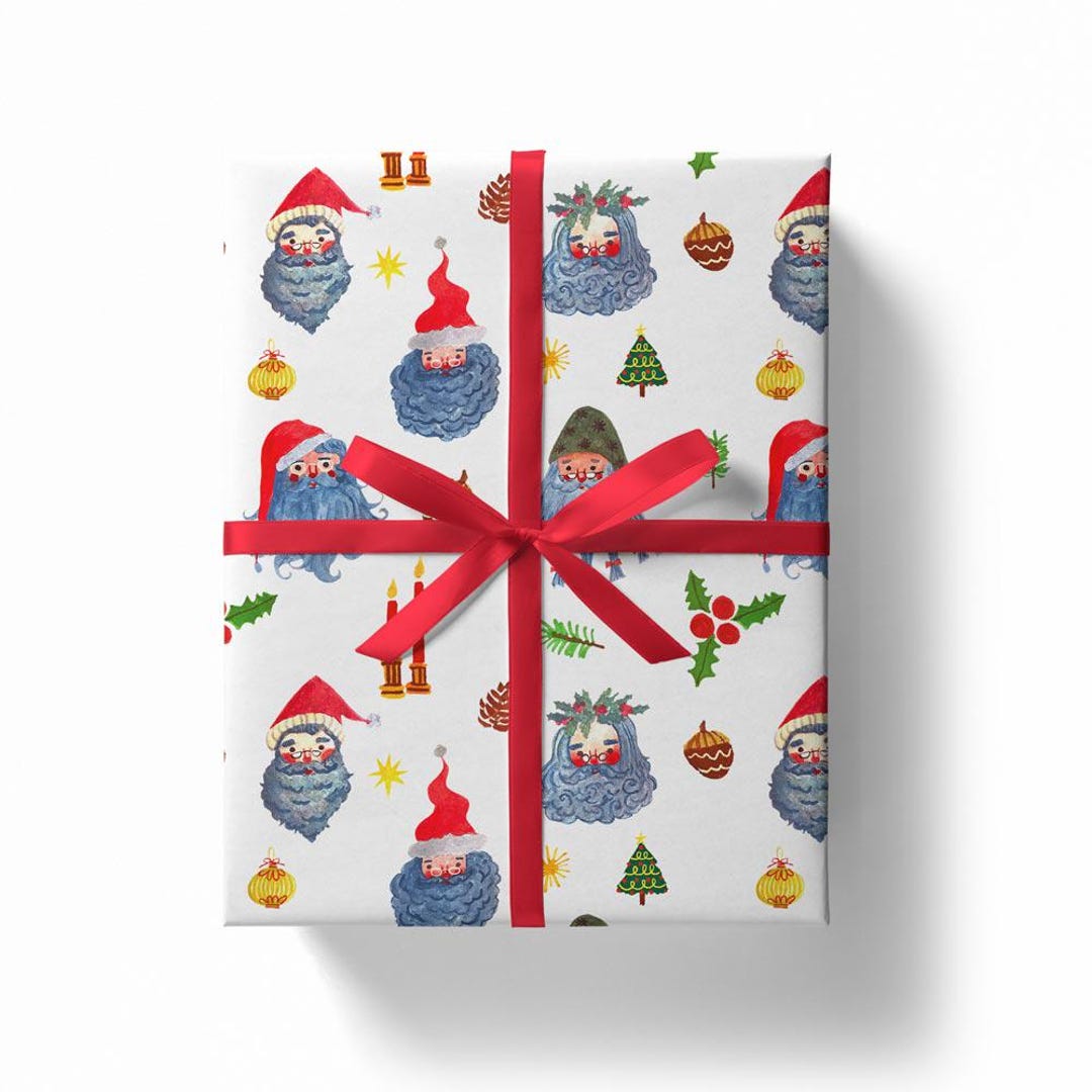 Father Christmas Wrapping Paper | Illustrated Nostalgic Santa Claus ...