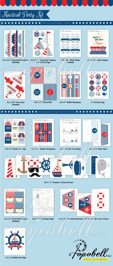 Nautical Party Kit Digital Printables. Complete Set Party Printables ...