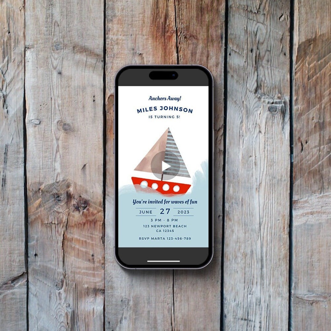 Editable Nautical Video Invitation, MP4 Boat Invitation, Navy Animated ...