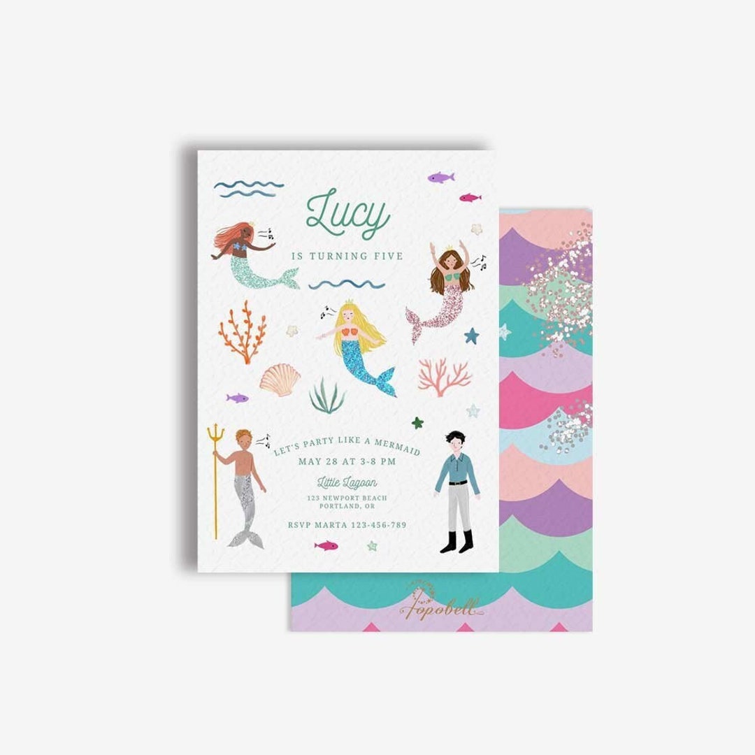Editable Mermaid Invitation Printable 5x7, DIY Little Mermaid ...