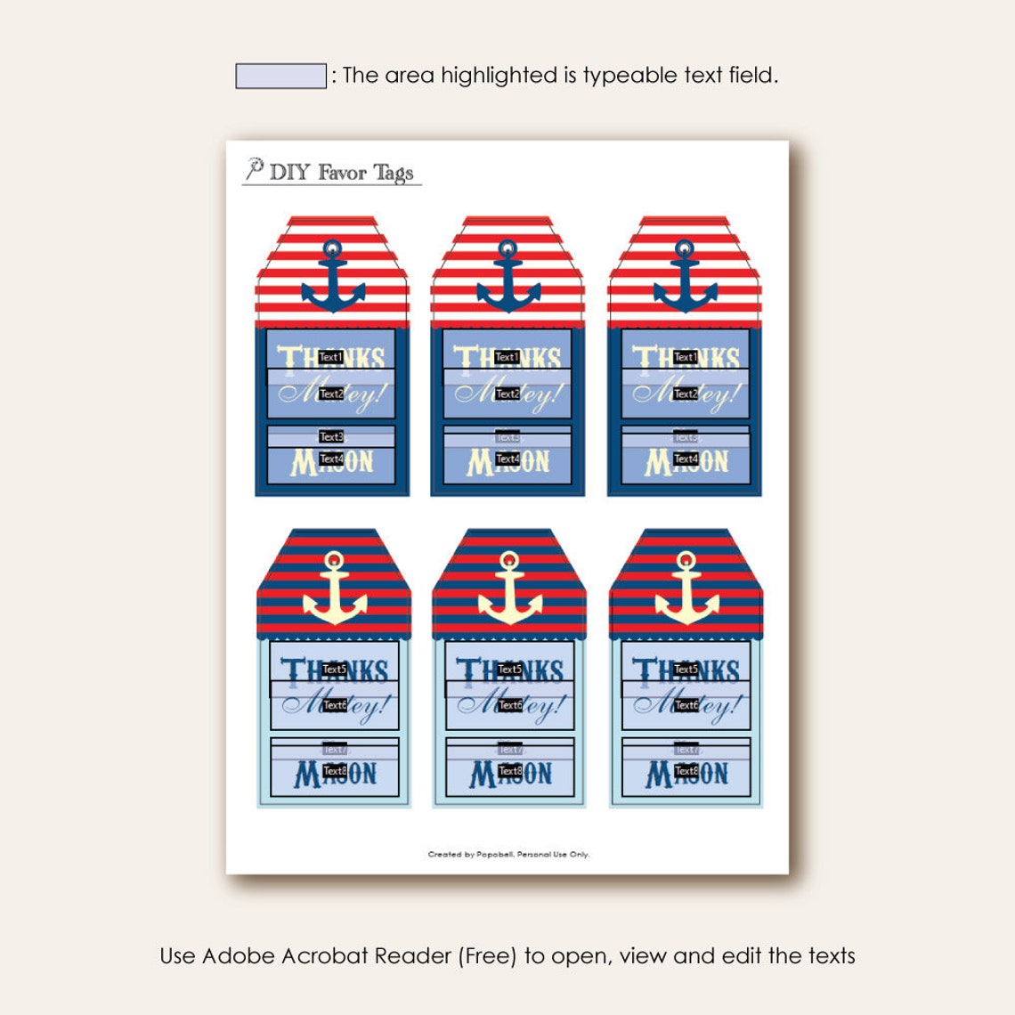 Nautical Favor Tags Printable | DIY Nautical Birthday Party Thank You ...