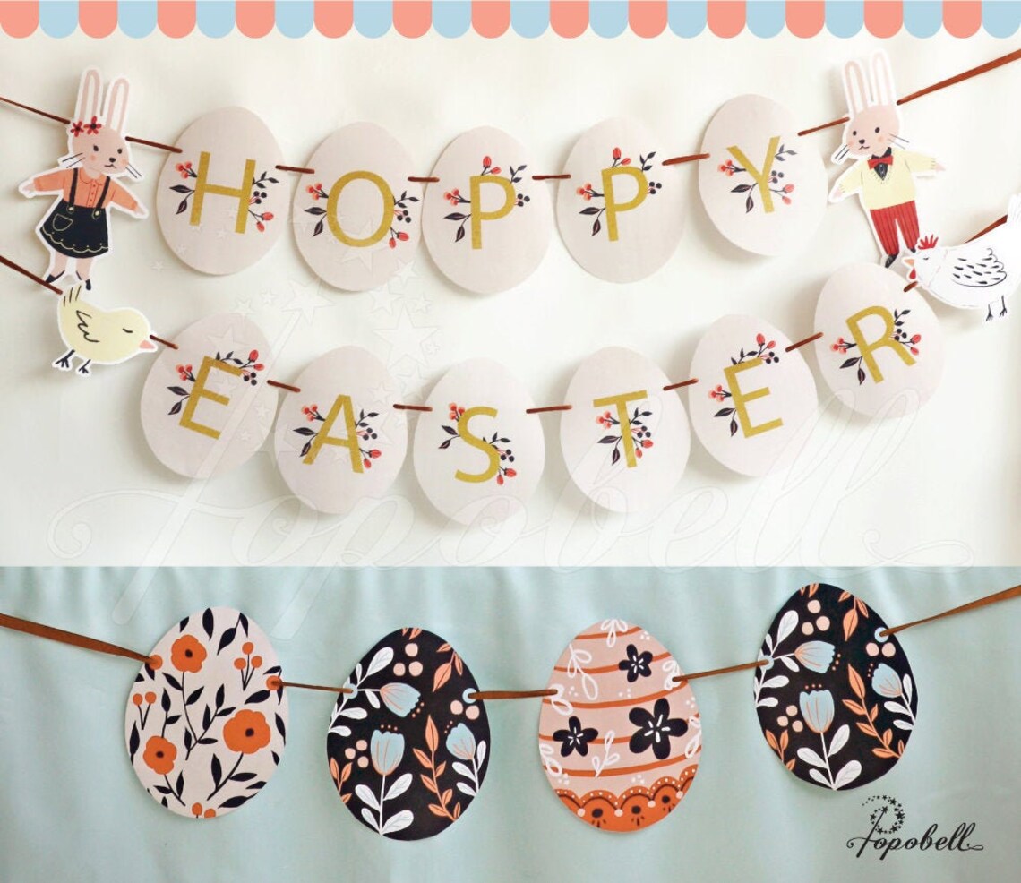 Hoppy Easter Banners Printable DIY Farm Easter Decor Bunting - Etsy