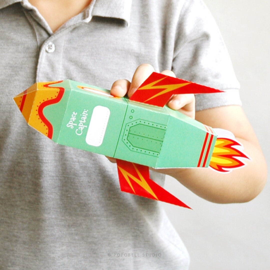 Space Rocket Favor Box Printable | DIY Retro Rocket Favor Box Template ...