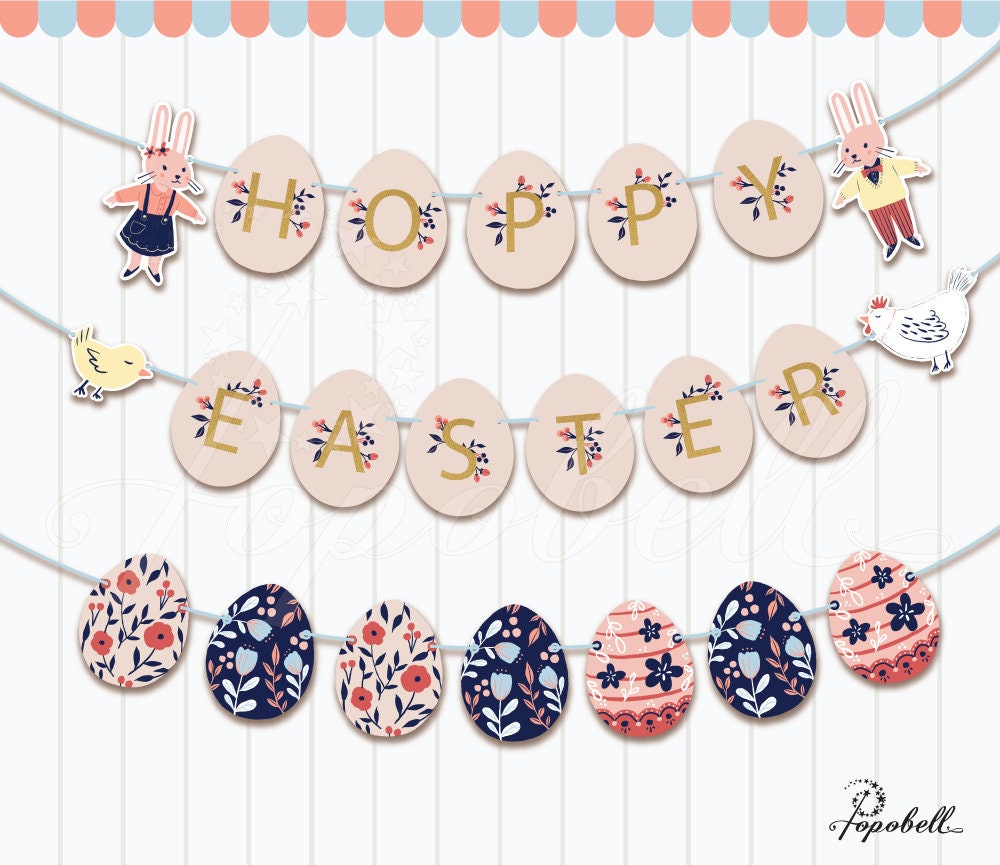 Hoppy Easter Banners Printable | DIY Farm Easter Decor Bunting | Easter ...