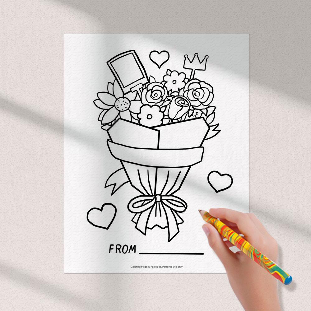 Mother’s Day Flower Bouquet Coloring Page Printable | Floral Coloring ...