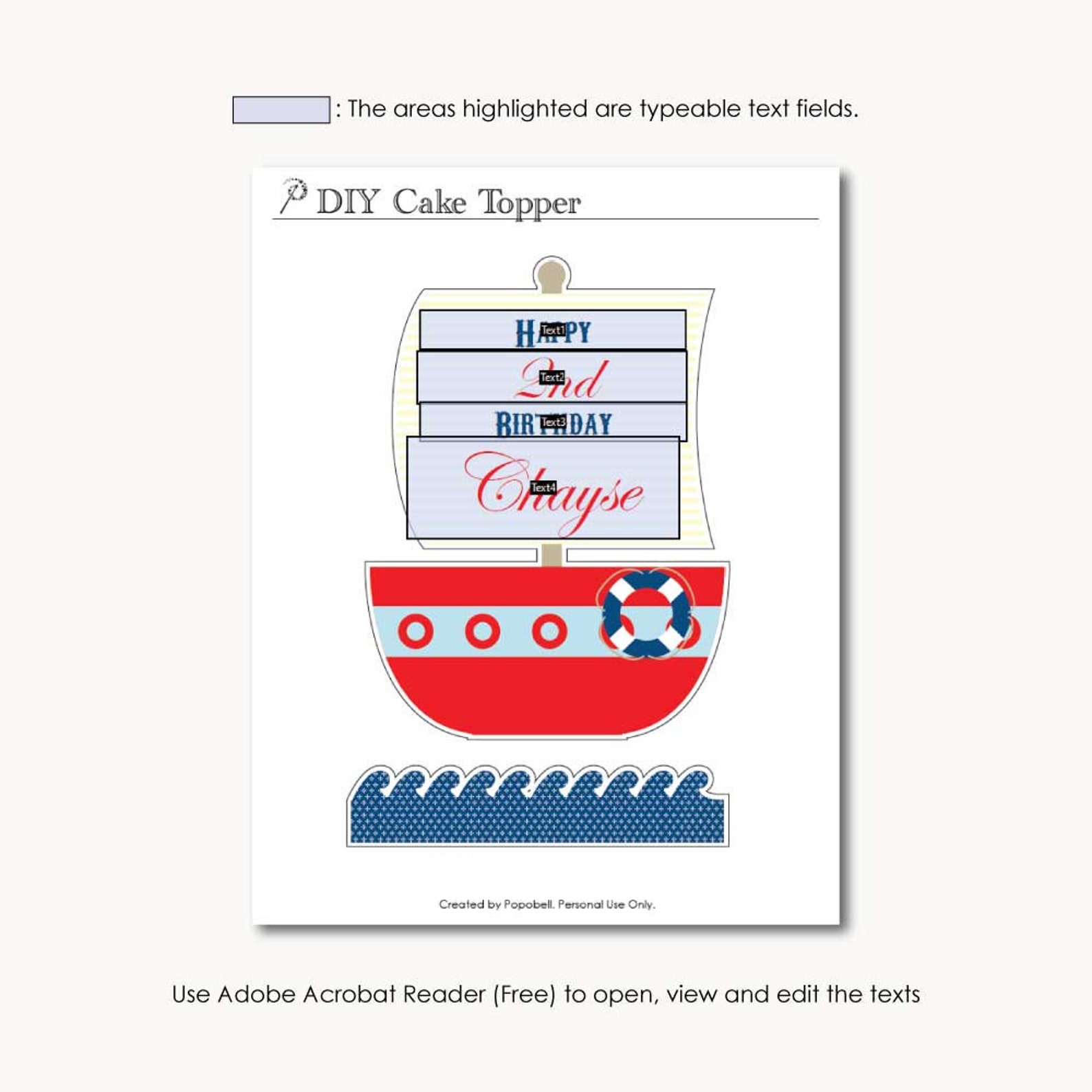 Nautical Cake Topper Printable | DIY Nautical Birthday Party Decor ...