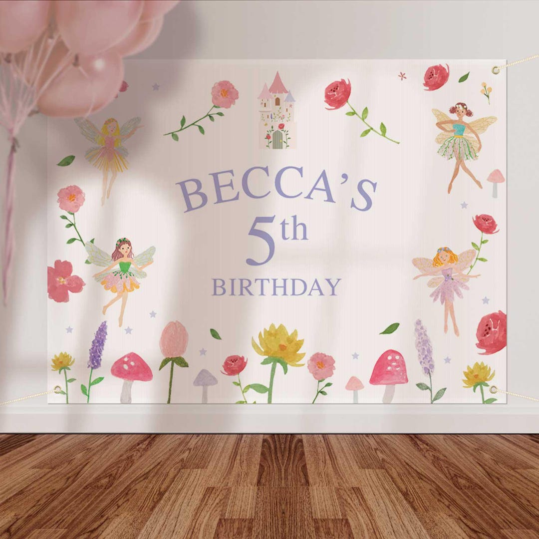 Fairy Backdrop 80x60" Printable | Personalized Flower Fairies Party Large Backdrop | Fairy ...