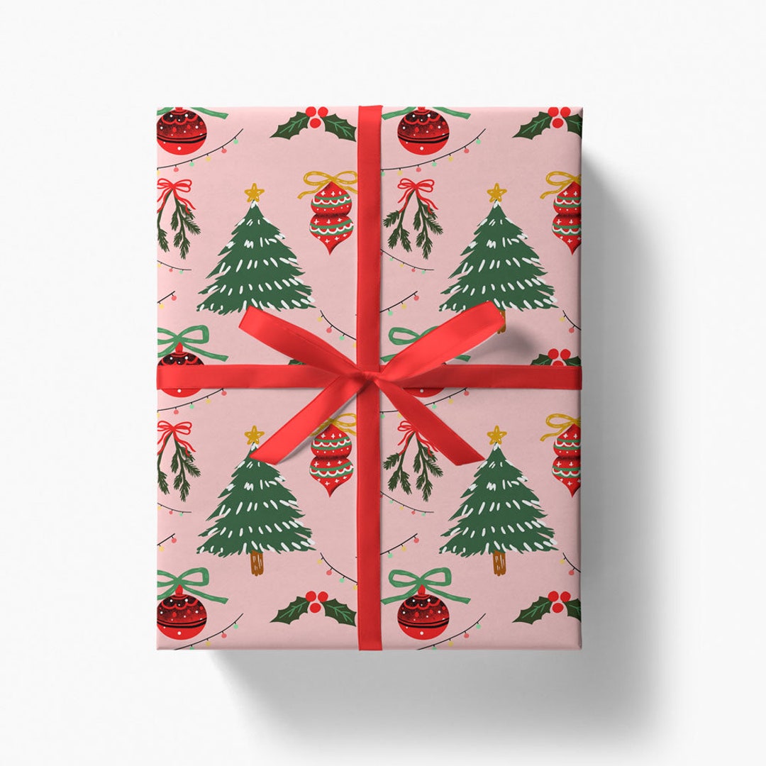 Christmas Tree Gift Wrap | Chic Modern Festive Illustrated Wrapping ...