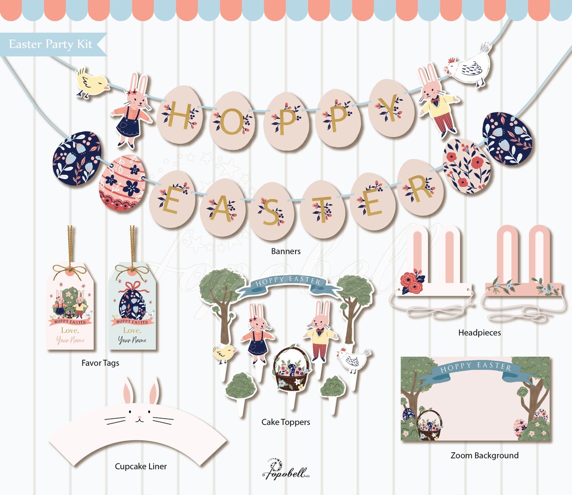 Easter Party Set Printable Easter Bunny Party Kit Easter | Etsy