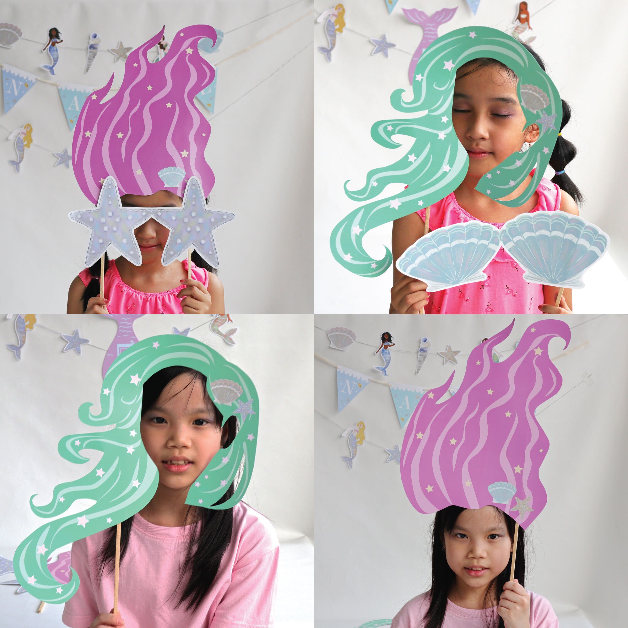 Mermaid Photobooth Props Printable | Girl Mermaid Princess Birthday ...