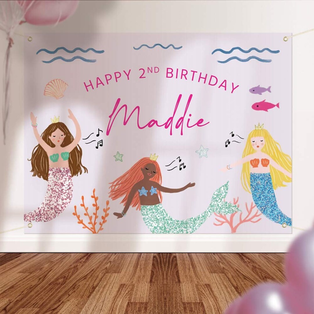Mermaid Friends Backdrop 80x60" Printable • Little Mermaid Backdrop ...