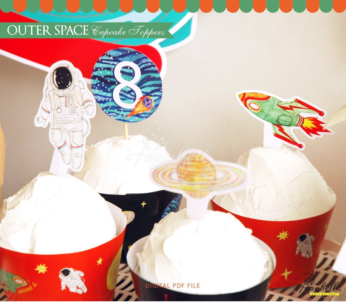 Outer Space Cupcake Toppers Printable DIY Astronaut Party - Etsy