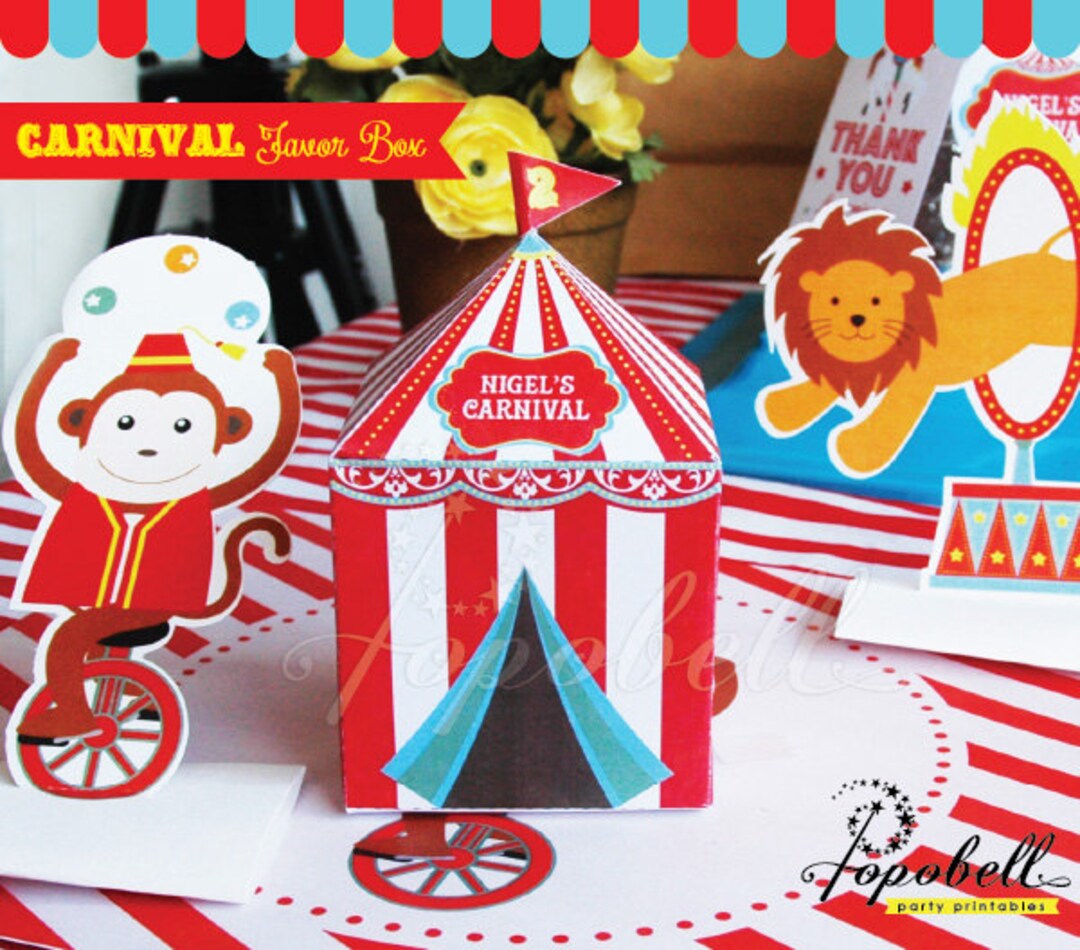 Circus Favor Box Printable | Circus Birthday Party | Favor Box Template ...