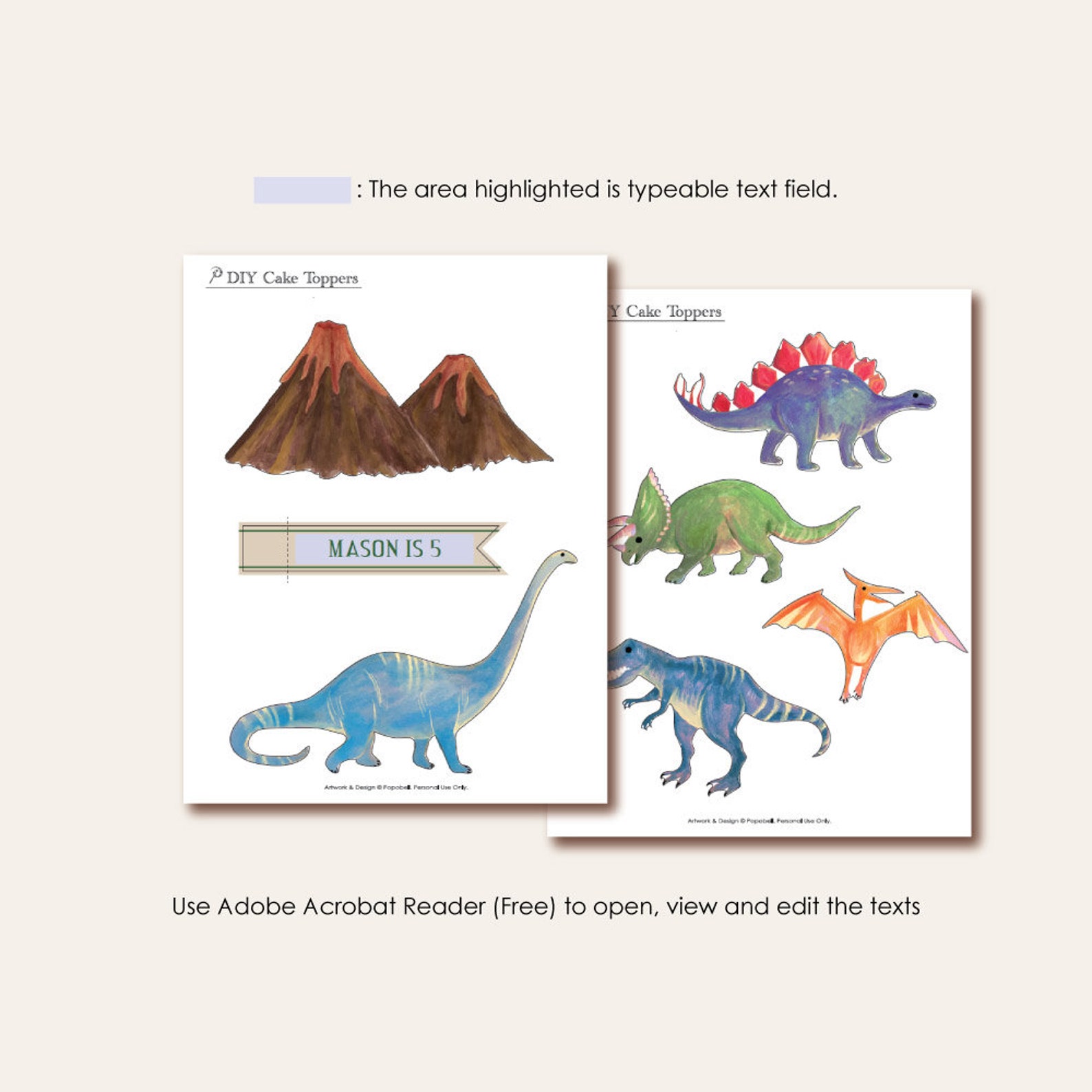 Dinosaurs Cake Topper Printable | DIY Personalized Kids Cake Topper ...