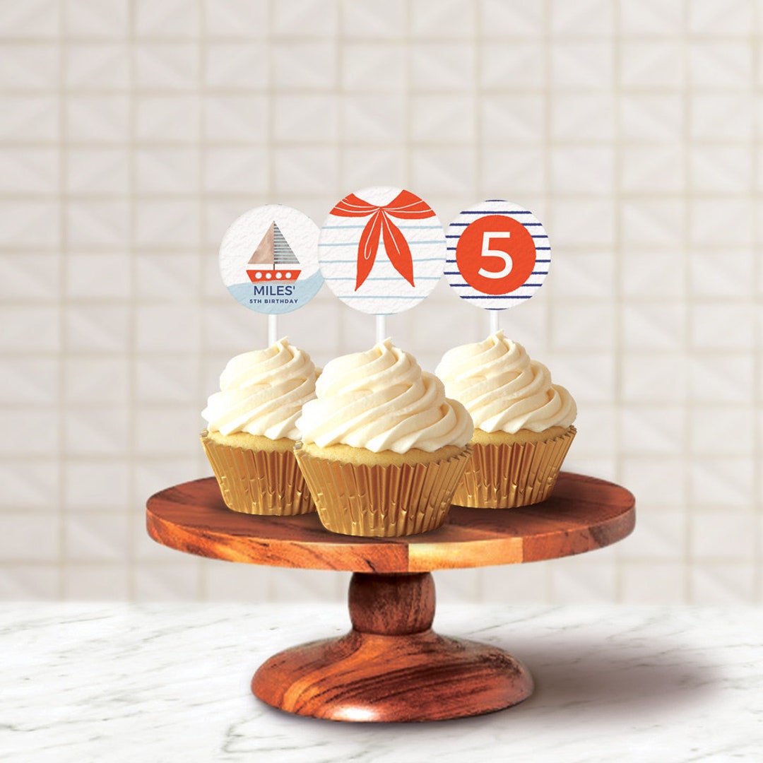 Editable Nautical Cupcake Toppers Printable, Sail Boat Round Labels ...