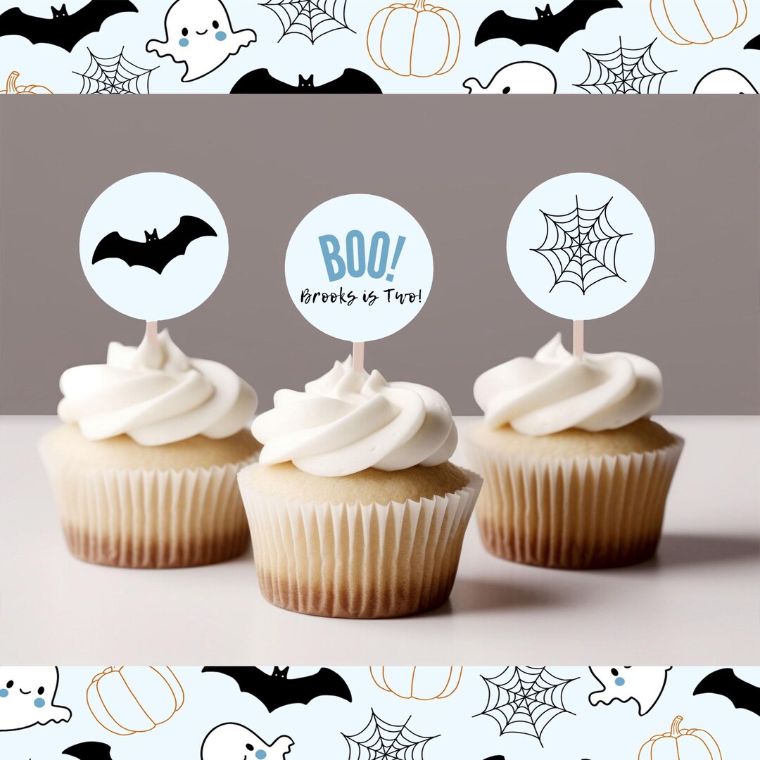 BOO! Somebody is TWO - Blue Cupcake Toppers - Second Birthday ...