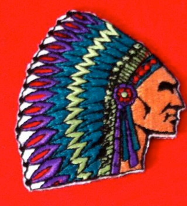 Embroidery Iron-on Sew-on Motif Indian Head Cherokee Head Dress - Etsy